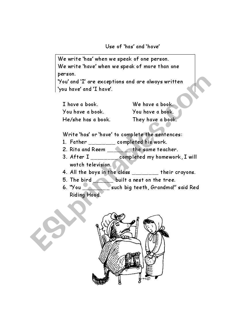Use Of Has And Have Worksheet