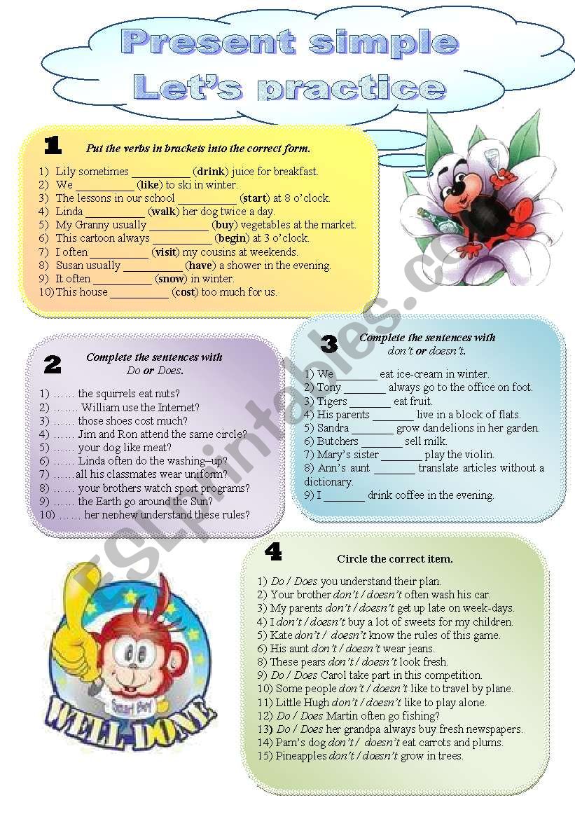 Present simple. Let´s practice - ESL worksheet by olichkalove