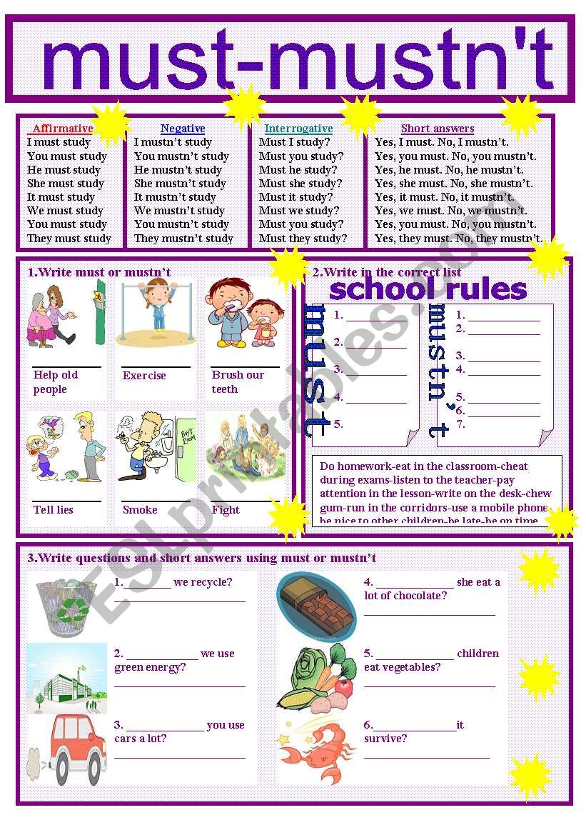 must-mustn´t - ESL worksheet by LILIAAMALIA must-mustn´t - ESL worksheet by LILIAAMALIA