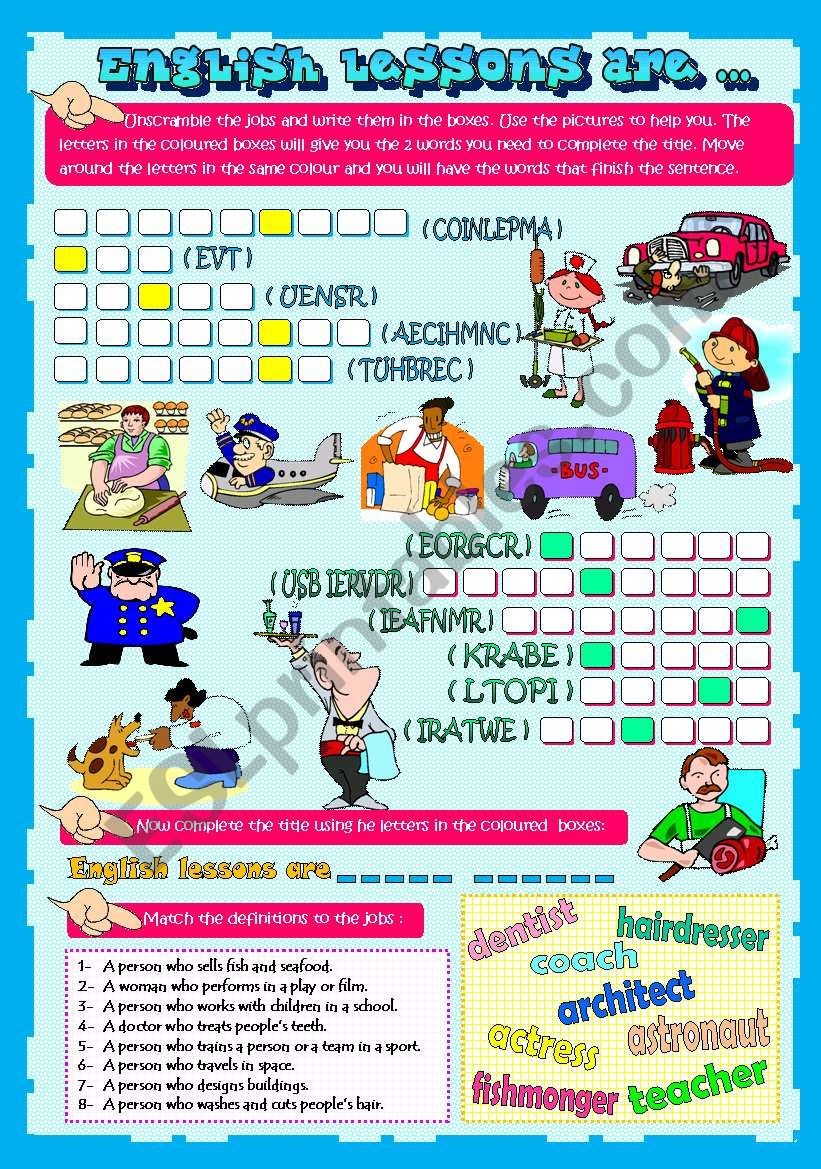 ENGLISH LESSONS ARE…... (JOBS) - ESL worksheet by asungilsanz