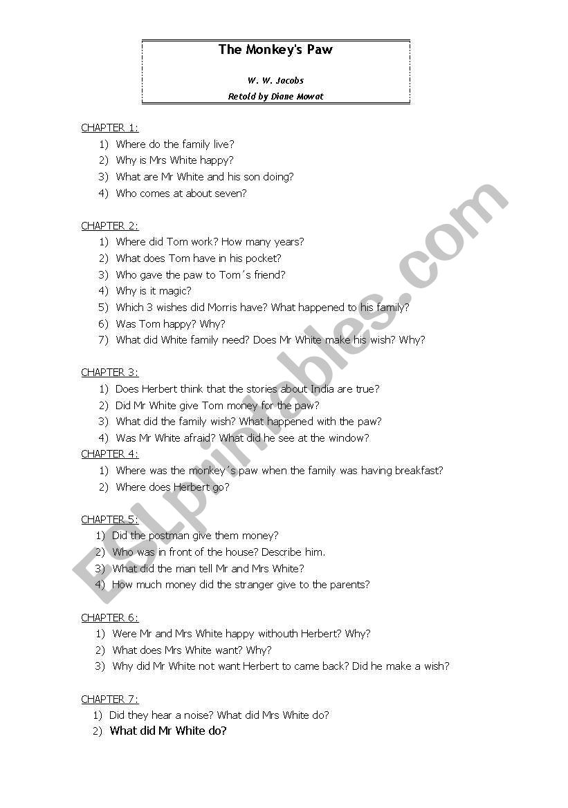 The Monkey´s Paw - ESL worksheet by vicky024