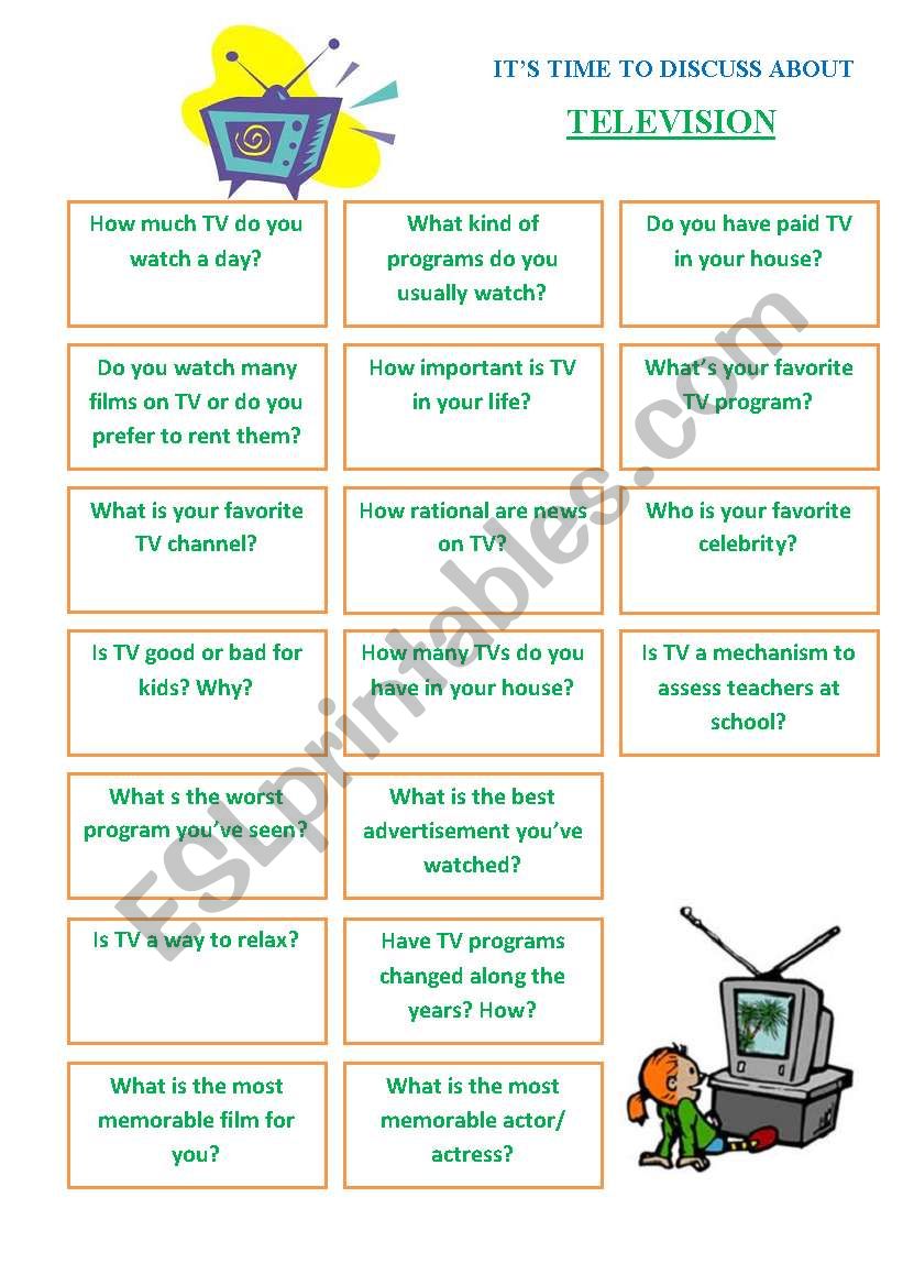 ItÂ´s time to discuss about TELEVISION - ESL worksheet by biancadell