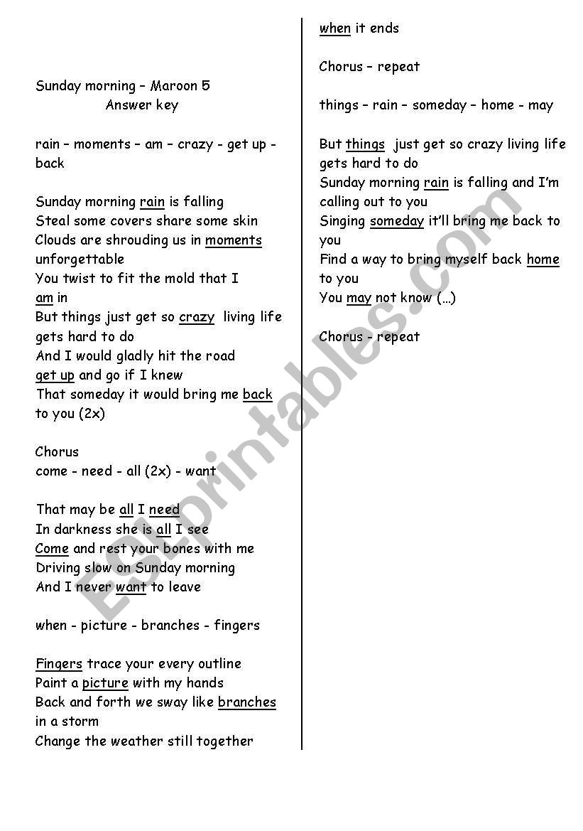 Sunday Morning Rain Is Falling Maroon 5