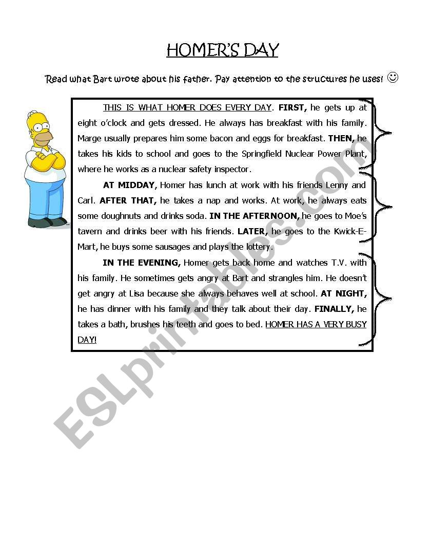 Homer Simpson´s routine - ESL worksheet by Payefh