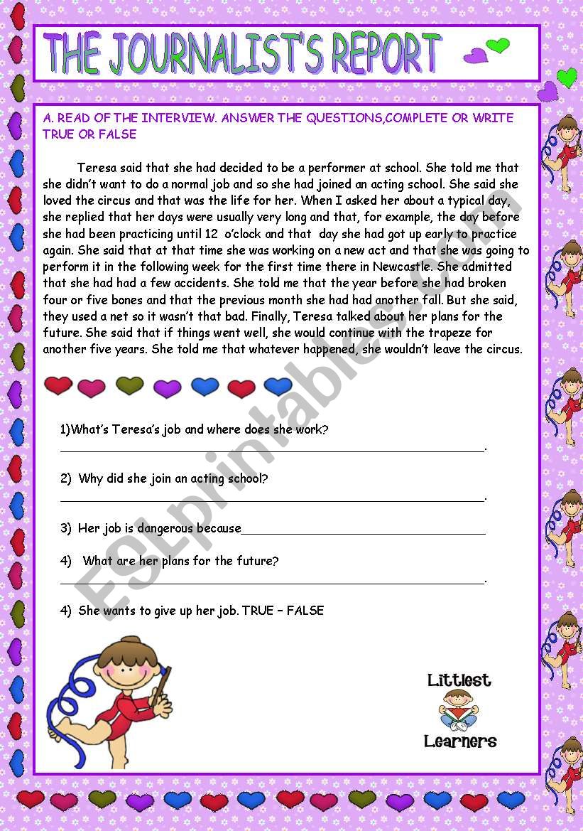 The journalist´s report - ESL worksheet by kujuminnos