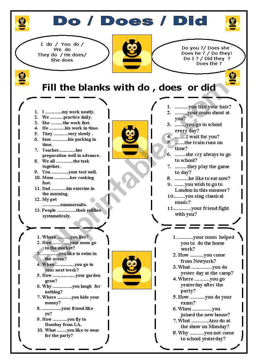 Do Does Did ESL Worksheet By Jhansi