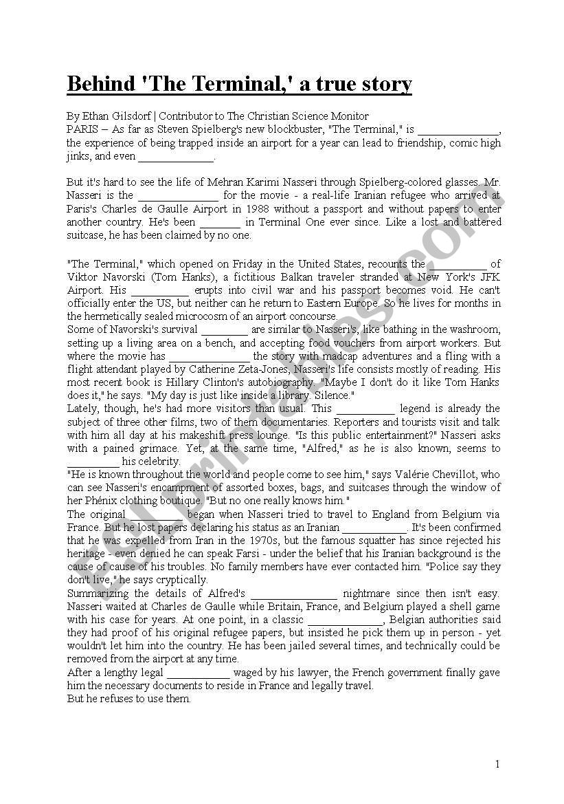 ´The Terminal´ Gap fill Exercise - ESL worksheet by krysia80