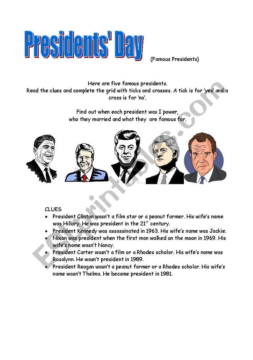 PresidentÂ´s Day - ESL worksheet by KrÃ¼mel