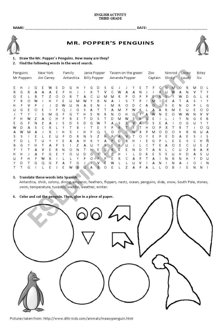 English worksheets: Mr. Popper´s Penguins