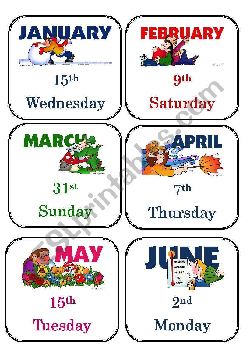 What day is today?/What is today´s date? Activity Card Game 2 of 3 ...