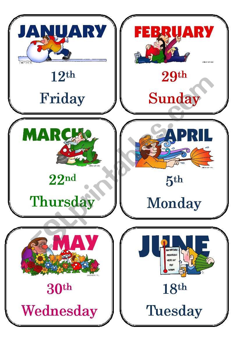 What day is today?/What is today´s date? Activity Card Game 3 of 3 ...