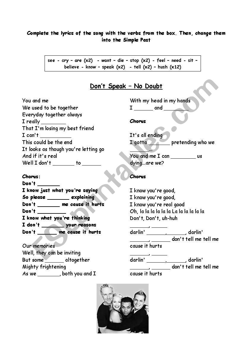 DON´T SPEAK - NO DOUBT - ESL worksheet by gieleven DON´T SPEAK - NO DOUBT - ESL worksheet by gieleven