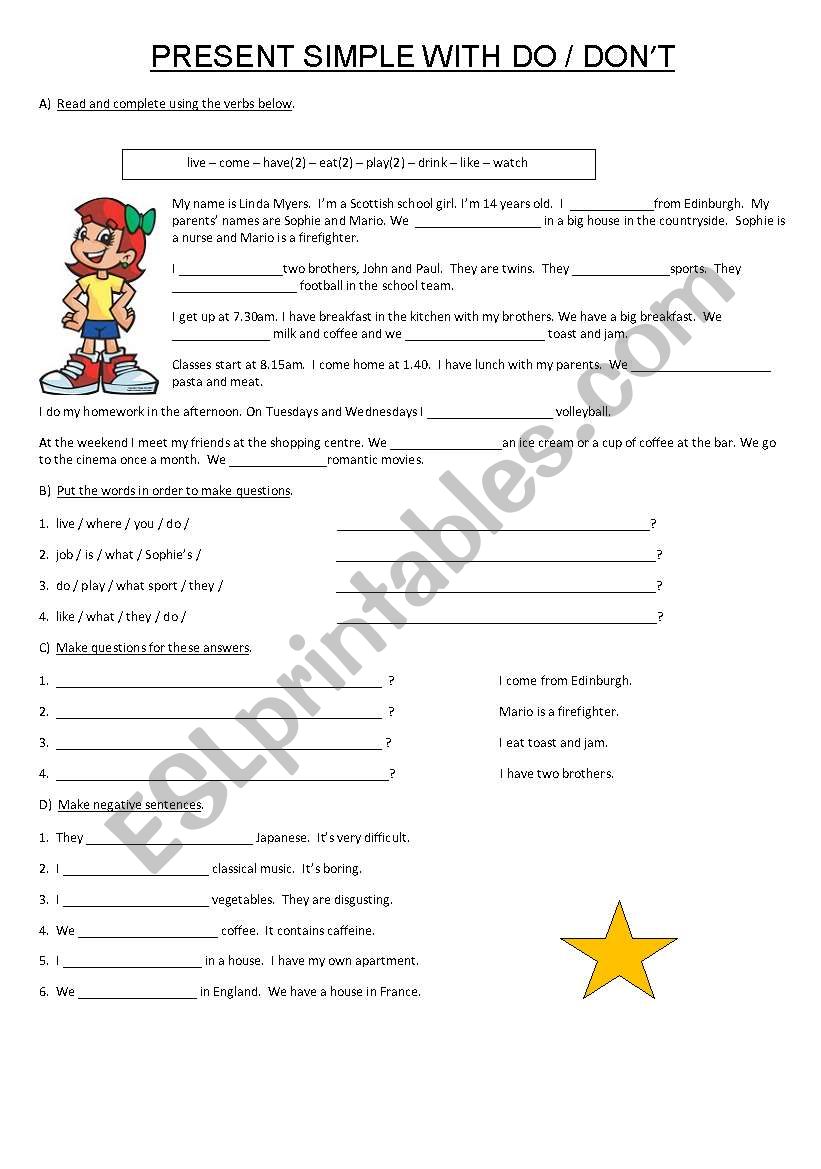PRESENT SIMPLE WITH DO / DON´T - ESL worksheet by dorotea