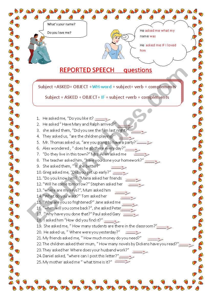 Reported speech: QUESTIONS - ESL worksheet by nataliaalmoines Reported speech: QUESTIONS - ESL worksheet by nataliaalmoines