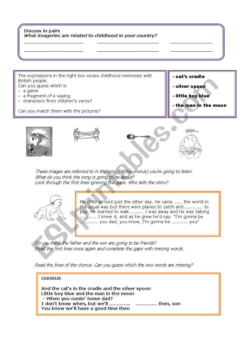cat´s in the cradle - song about father-son relations - ESL worksheet ...