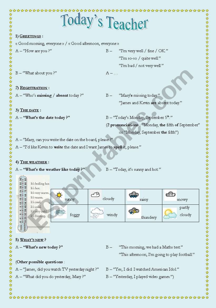 Today´s Teacher - ESL worksheet by Pierreroset
