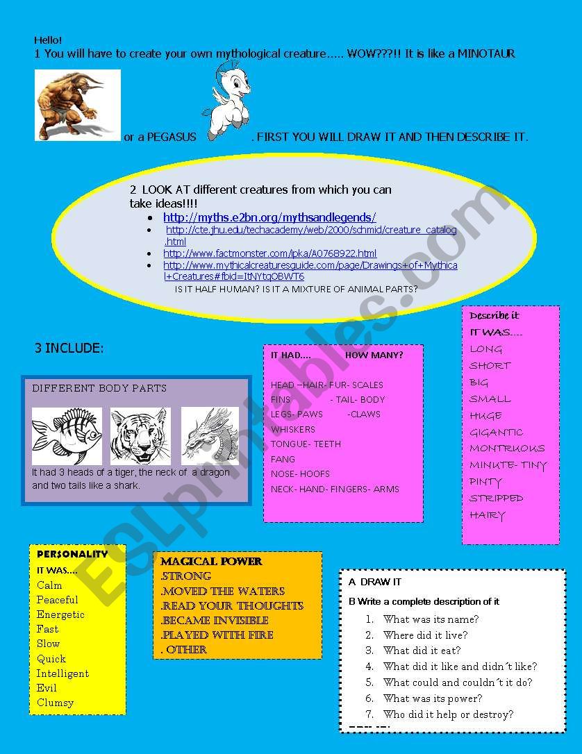 English Worksheets CREATE YOUR OWN MYTHOLOGICAL CREATURE