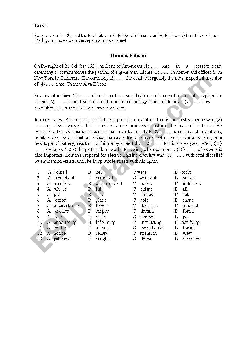 read the text below and decide which answer best fits each gap. - ESL ... read the text below and decide which answer best fits each gap. - ESL ...