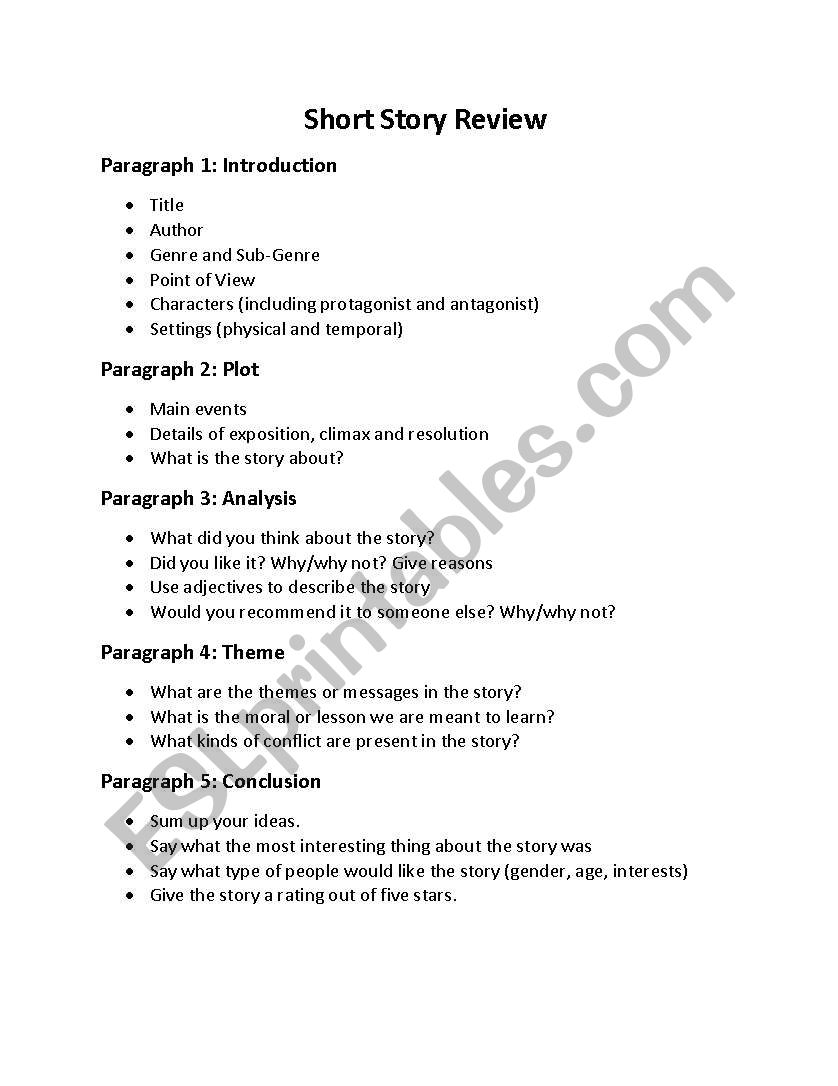 Short Story Review ESL Worksheet By Elapamor