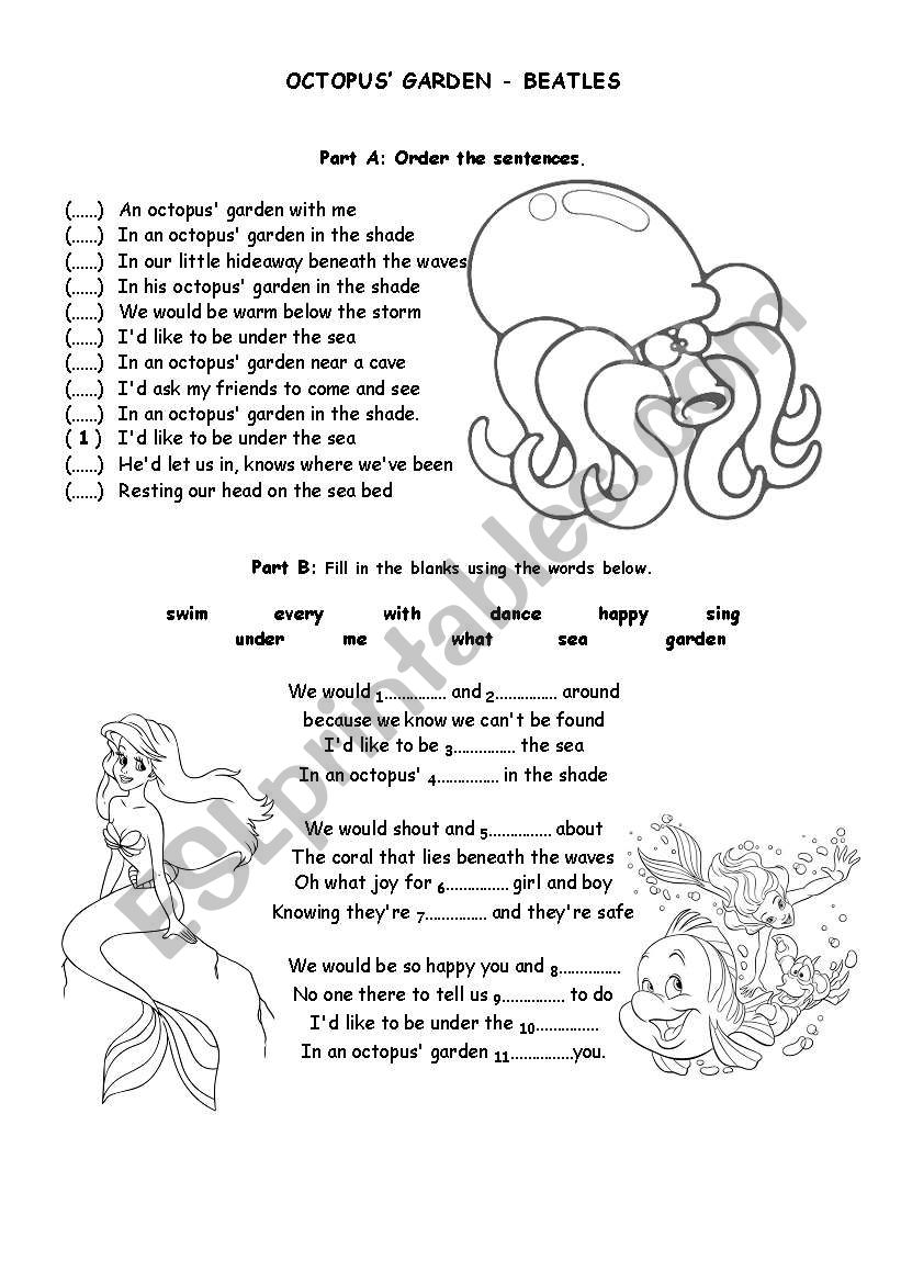 Octopus´ Garden - Beatles song listening worksheet - ESL worksheet by ...