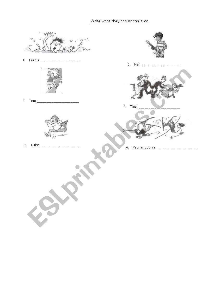 English worksheets: Can or can´t and verbs of action
