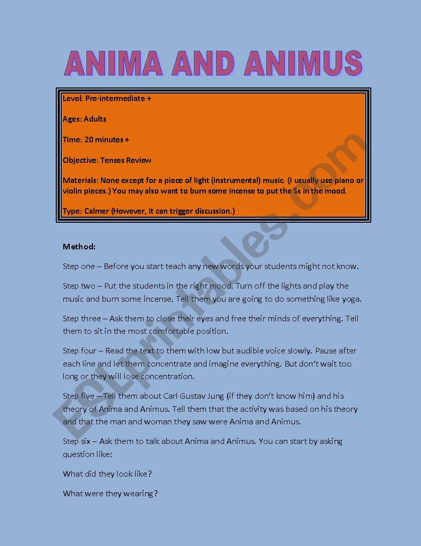 English worksheets: Speaking with Carl Jung´s Anima & Animus