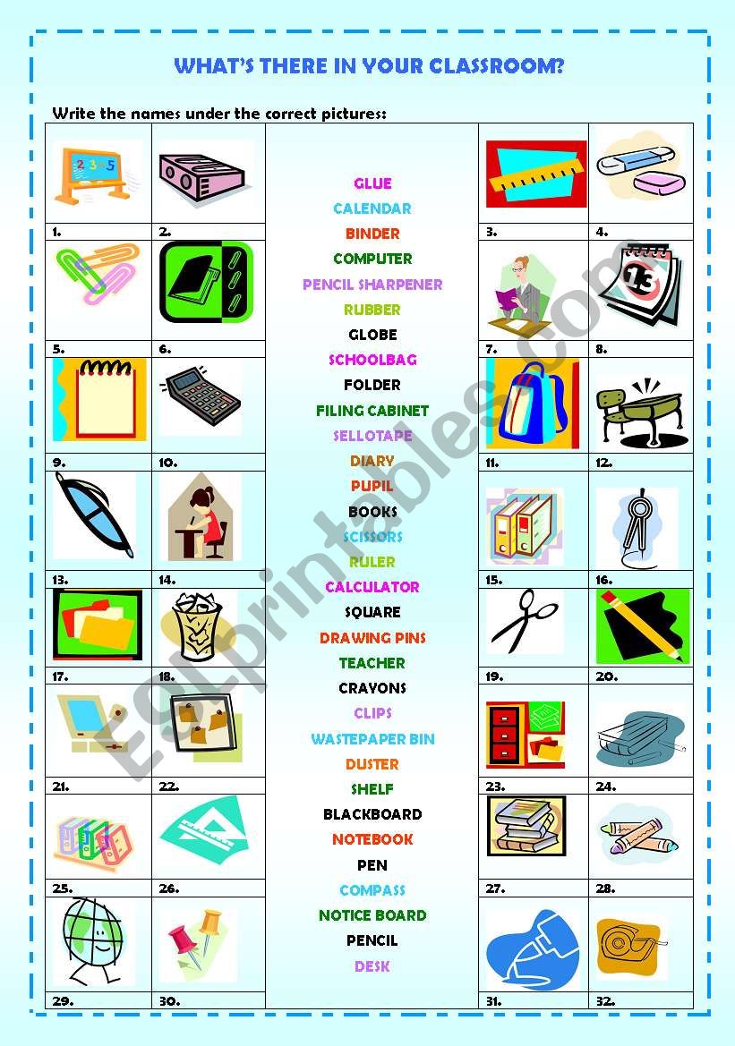 What´s there in your classroom? (+ key) - ESL worksheet by dinglesazara