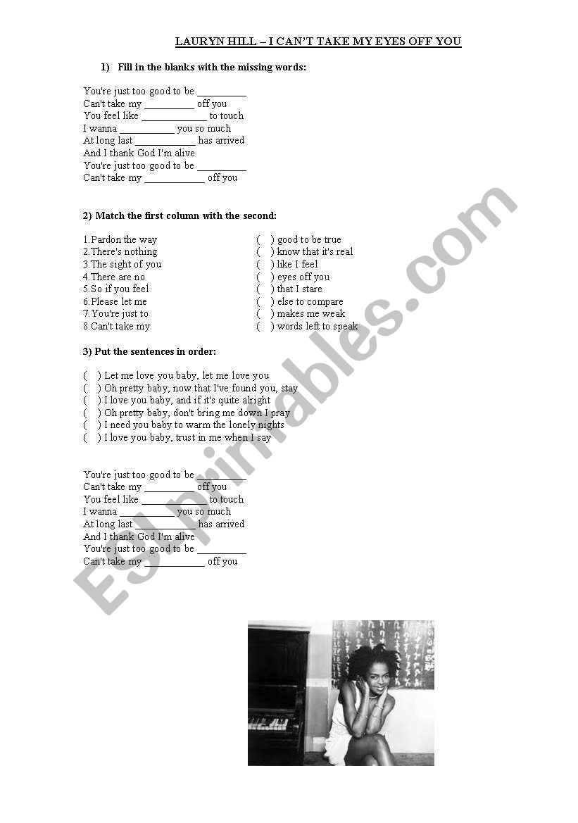 Lauryn Hill - I can´t take my eyes off you - ESL worksheet by nathhhfr