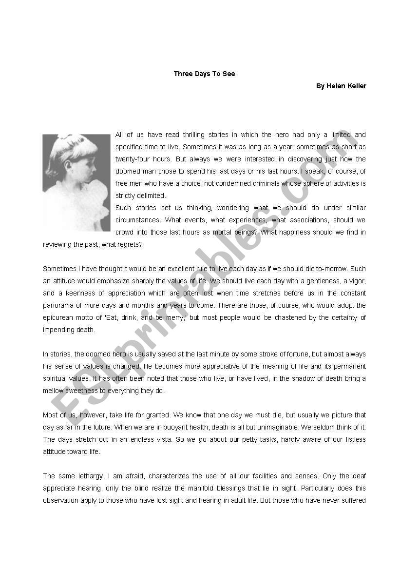 Three Days to See - ESL worksheet by jinuki Three Days to See - ESL worksheet by jinuki