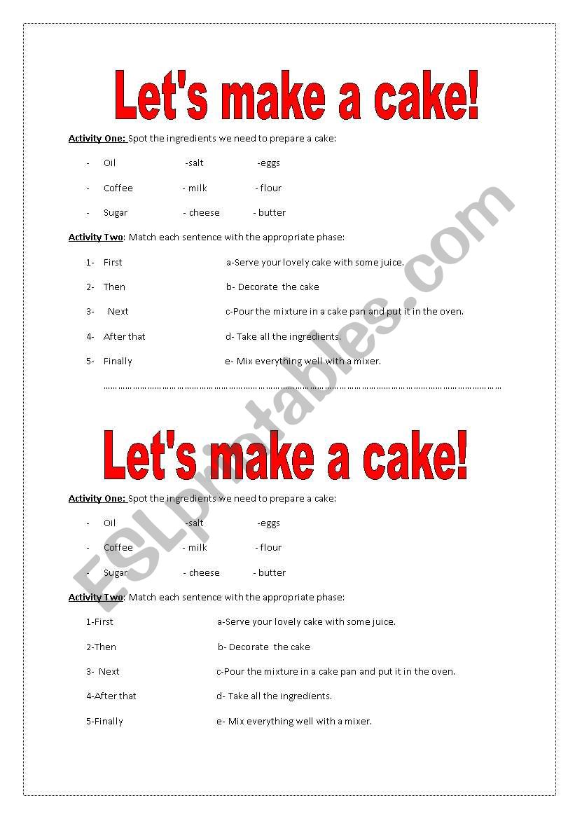 Let´s Make a Cake - ESL worksheet by chelia
