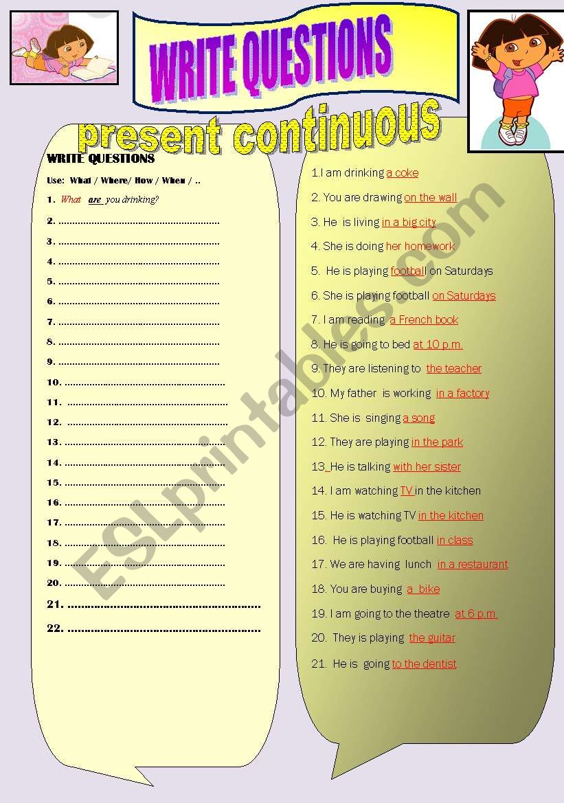 WH- QUESTIONS in ´PRESENT CONTINUOUS - ESL worksheet by isabel2010