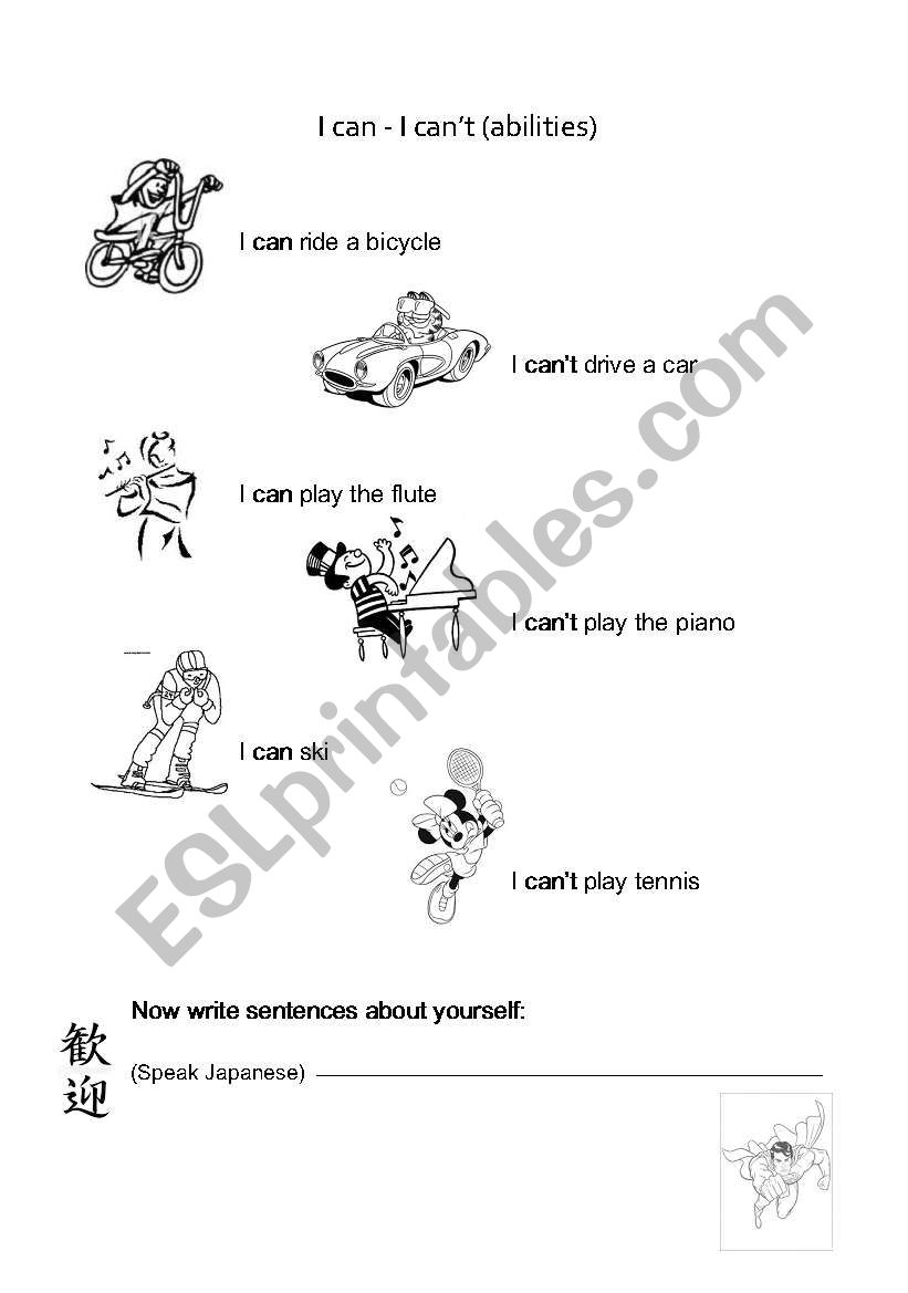 English worksheets: Abilities (CAN - CAN´T)