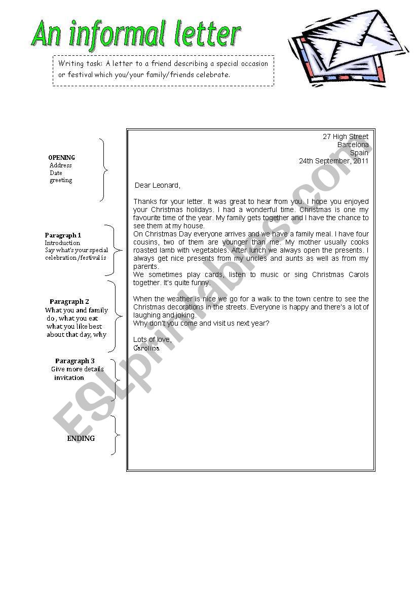 AN INFORMAL LETTER ESL Worksheet By Mariaah