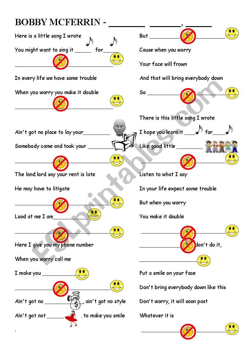 Don´t worry be Happy. Bobby McFerrin - ESL worksheet by AudreyI