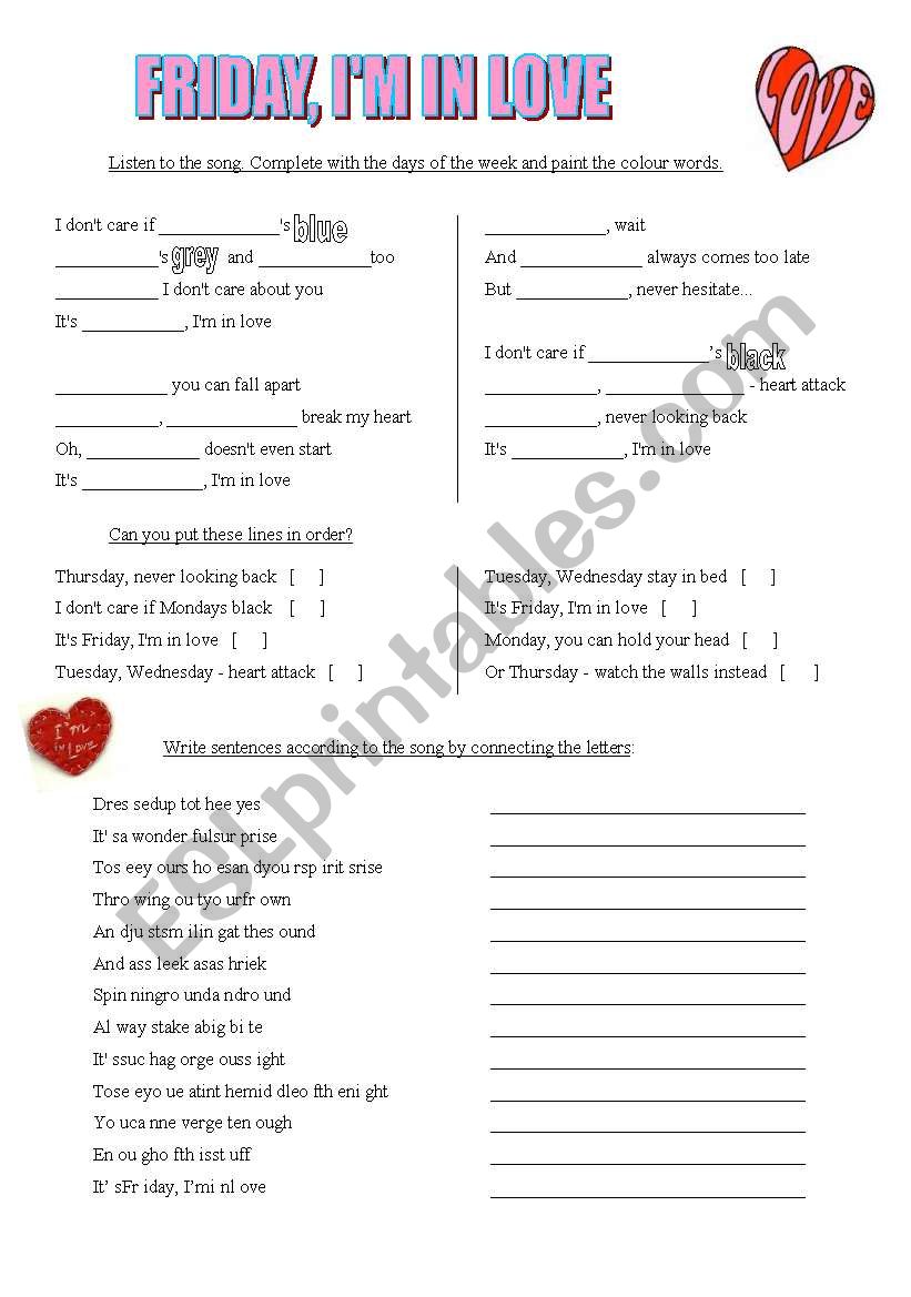 song- Friday, I´m in Love - The Cure - ESL worksheet by estherita