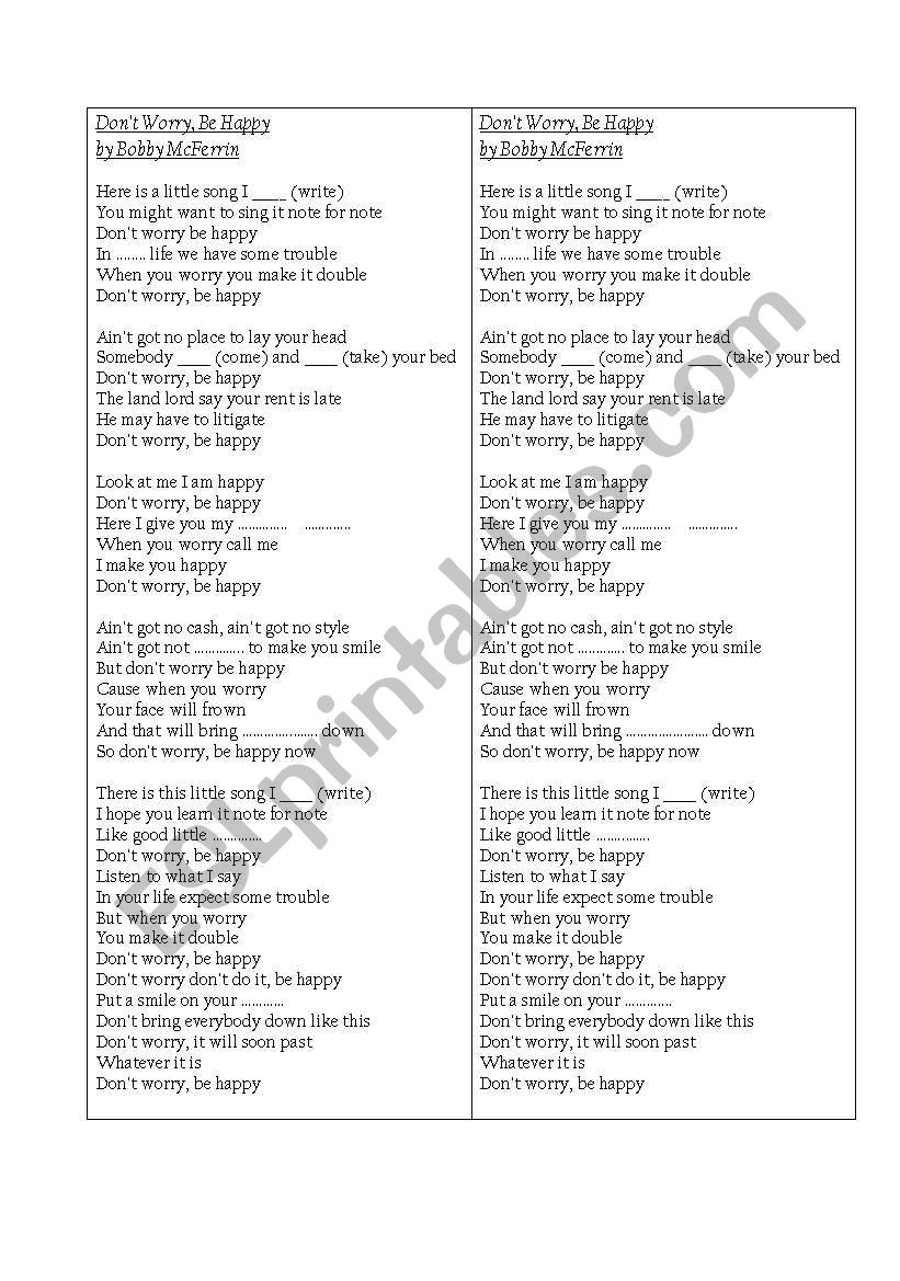English worksheets: Don´t worry be happy