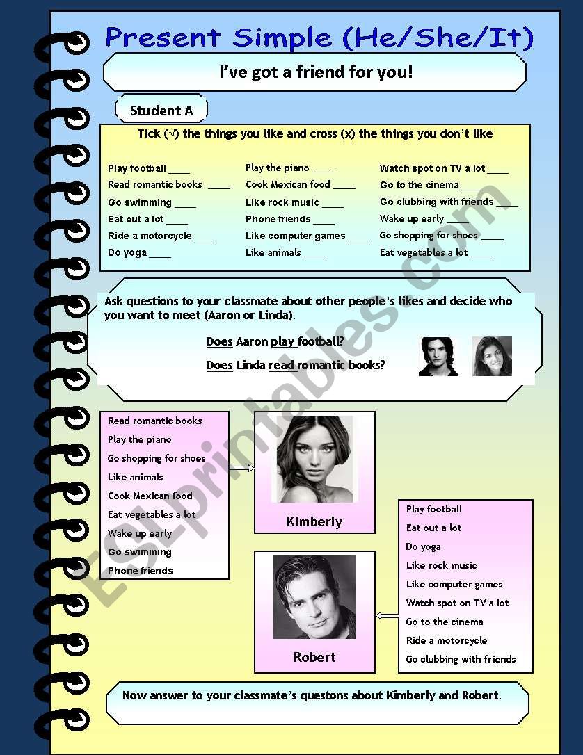 I´ve got a friend for you (Simple Present He-She-It) - ESL worksheet by ...