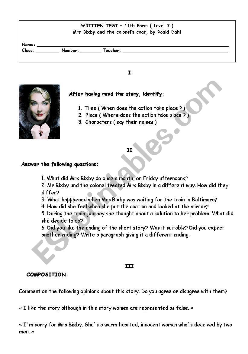Mrs Bixby and the colonel´s coat - ESL worksheet by belita