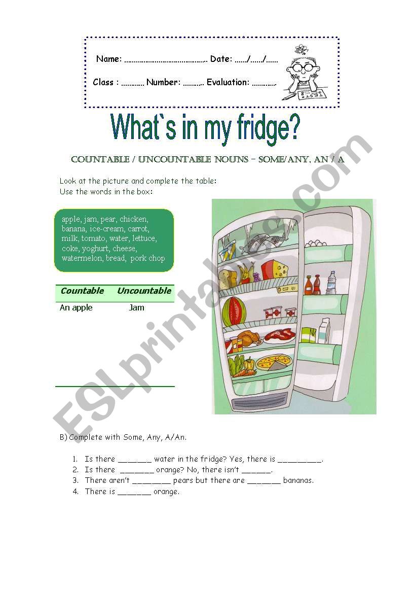 What`s in my fridge? - ESL worksheet by vanda51