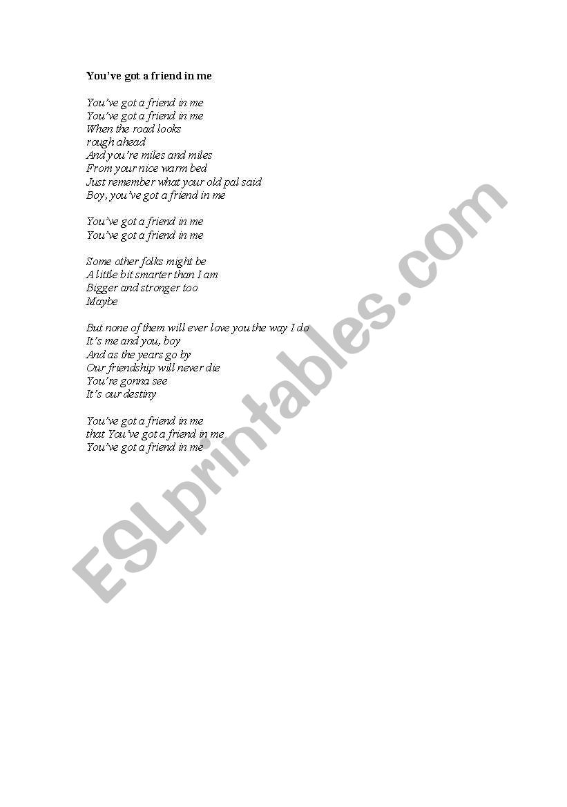 English worksheets: You´ve got a friend in me