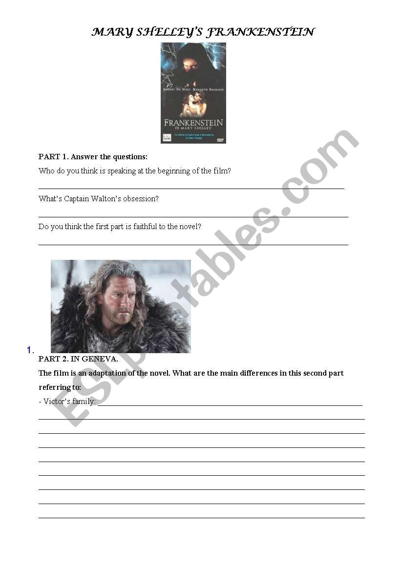 English worksheets: 1. Mary Shelley´s Frankenstein: a faithful film?