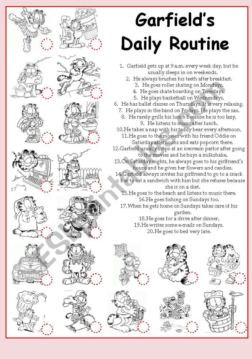 Garfield´s Daily Routine - ESL worksheet by Nanex