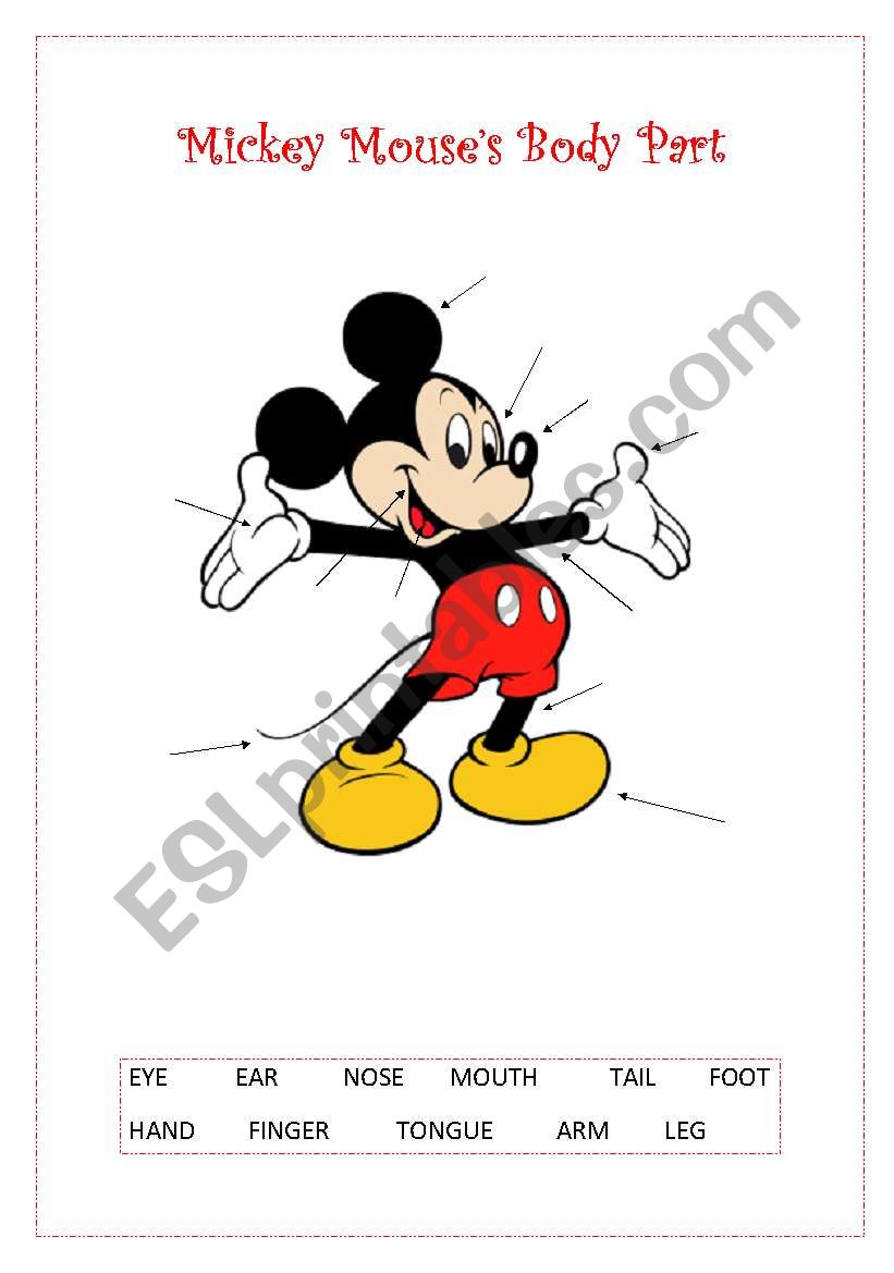 mickey mouse´s body part - ESL worksheet by erm1