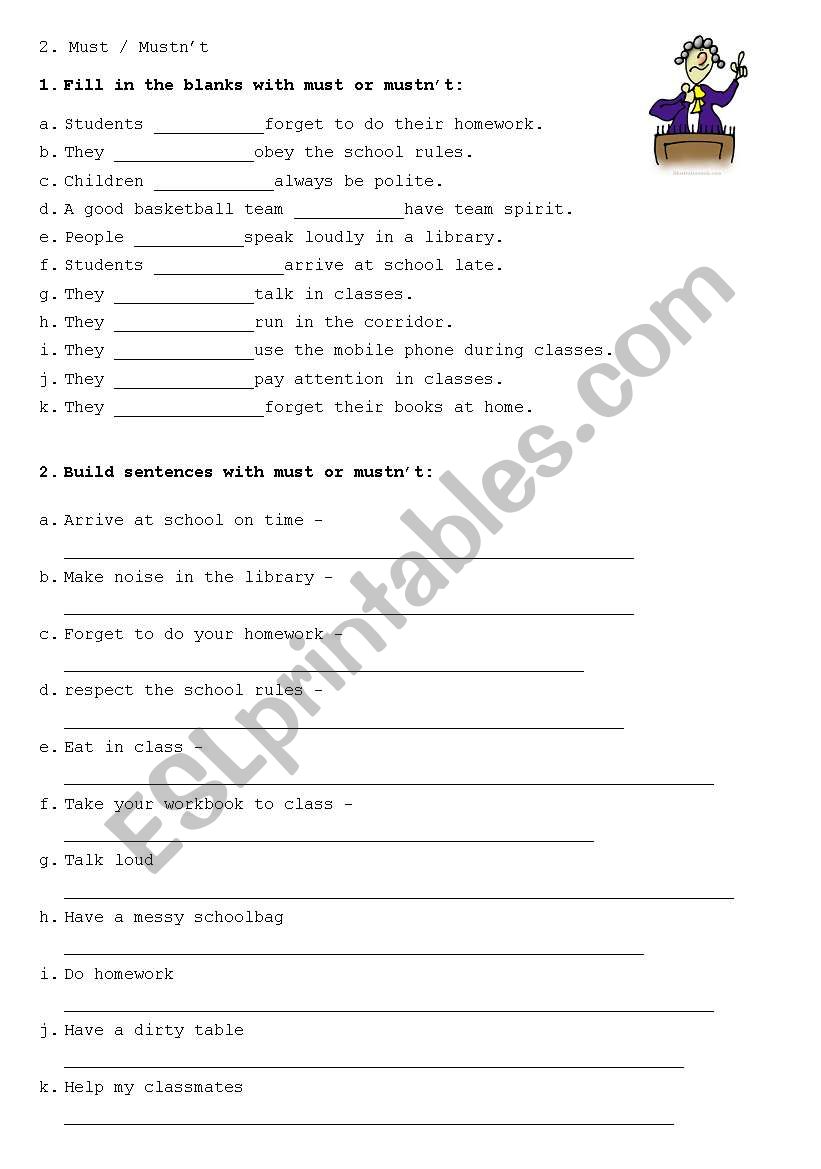 modal verbs - must and mustn´t - ESL worksheet by carlaramos