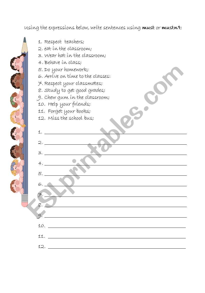 modal verbs _ must and mustn´t - ESL worksheet by carlaramos