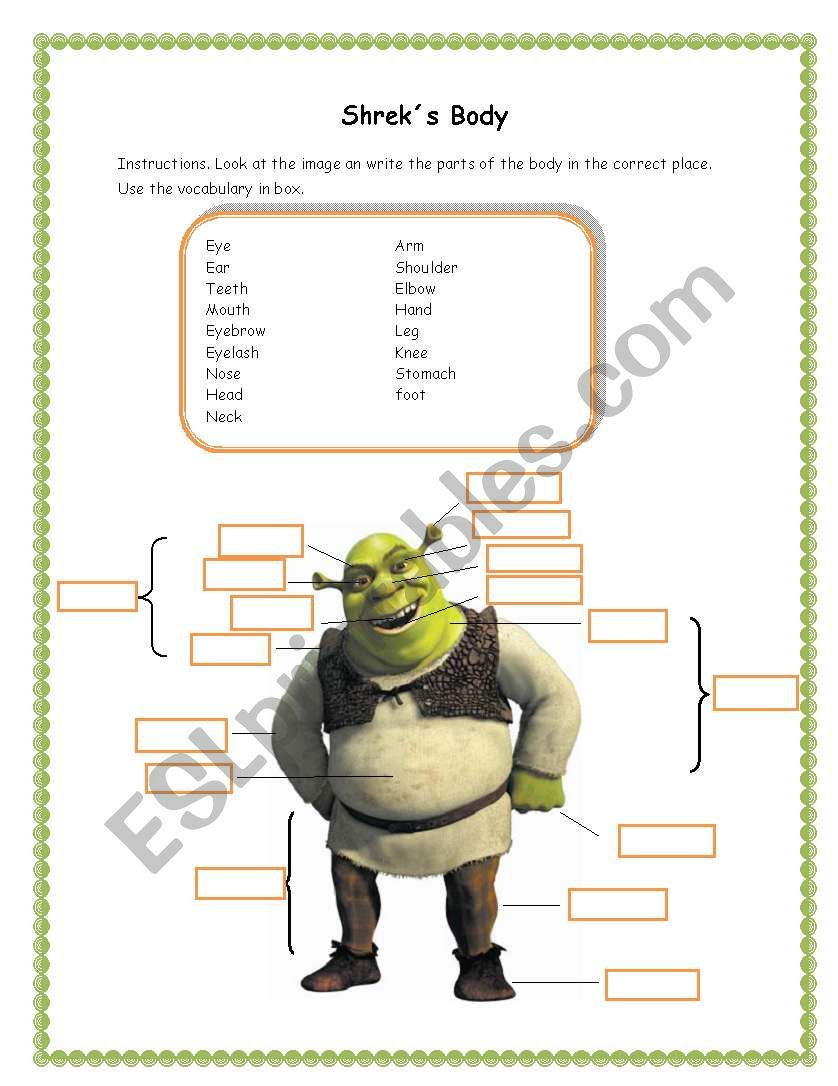 Shrek´s Body - ESL worksheet by cecysanchez