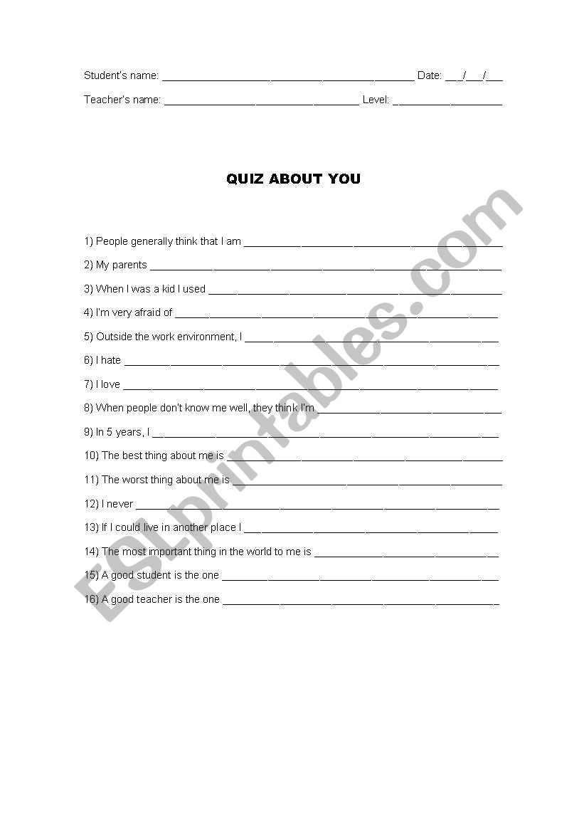 This is a good activity for the first day of class. It gives an idea of ...