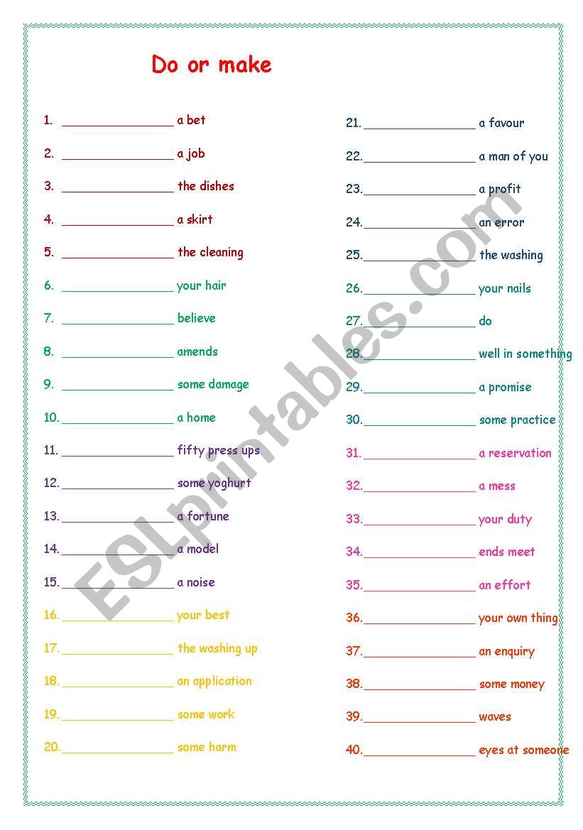 ´do´ or ´make´ - ESL worksheet by dlksrn