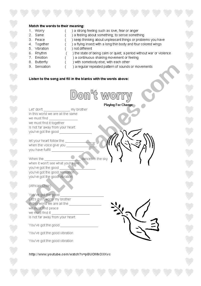 English worksheets: Don´t worry by Playing For Change