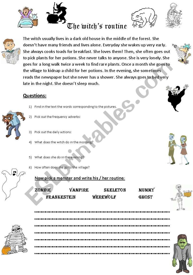 the witch´s routine - ESL worksheet by missteacher